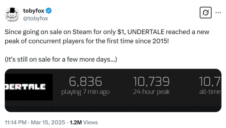 10 years after its release, Undertale has set a new concurrent players ...